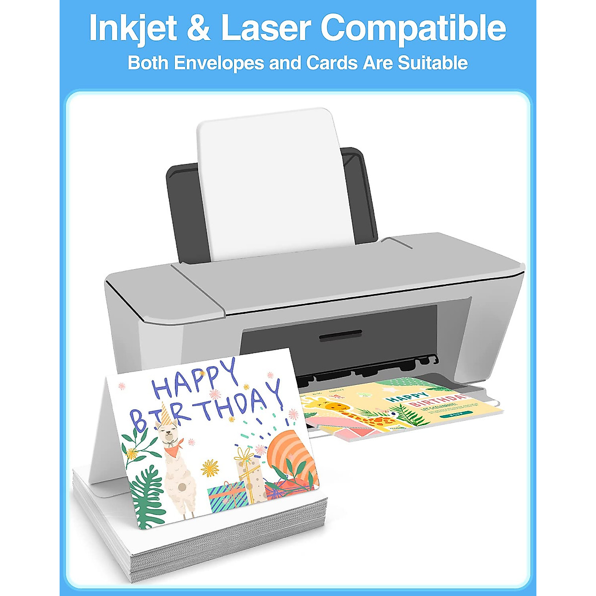 Poever Blank-Cards-and-Envelopes 60 Pack - 4 x 5.5 Folded Cardstock with A2 White Envelopes-for-Invitation, Heavyweight Blank-Note-Cards-and-Envelopes Self Seal Printable for Greeting Party Birthday