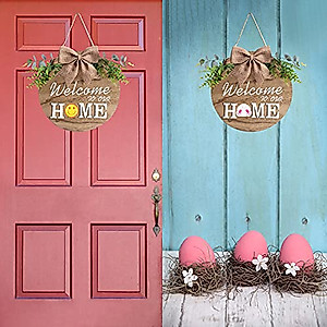 Interchangeable Welcome Home Sign, Seasonal Front Porch Door Decor With 21 Changeable Icons for Halloween /Christmas/Independence Day, Rustic Wood Wreaths Wall Hanger for Housewarming Gift (12in)