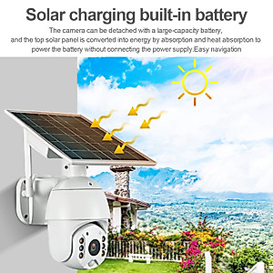 EVERSECU Wireless Solar Powered 2.4Ghz WiFi PTZ Security Camera with Rechargeable Battery Outdoor Home Surveillance, 2-Way Audio, Wire-Free Support Cloud/Local SD Storage, Outdoor Weatherproof