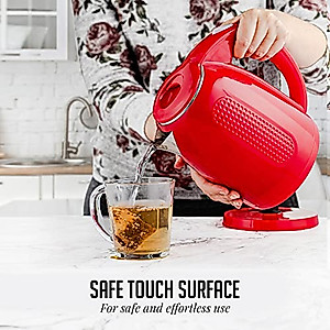 OVENTE Portable Electric Kettle Stainless Steel Instant Hot Water Boiler Heater 1.7 Liter 1100W Double Wall Insulated Fast Boiling with Automatic Shut Off for Coffee Tea & Cold Drinks, Red KD64R