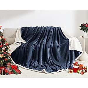 BEAUTEX Sherpa Fleece Throw Blankets, Soft Fluffy Flannel Plush Blanket and Throw, Fuzzy Cozy Blue Cuddle Blankets for Couch Bed Sofa Adults (50" x 60", NavyBlue)