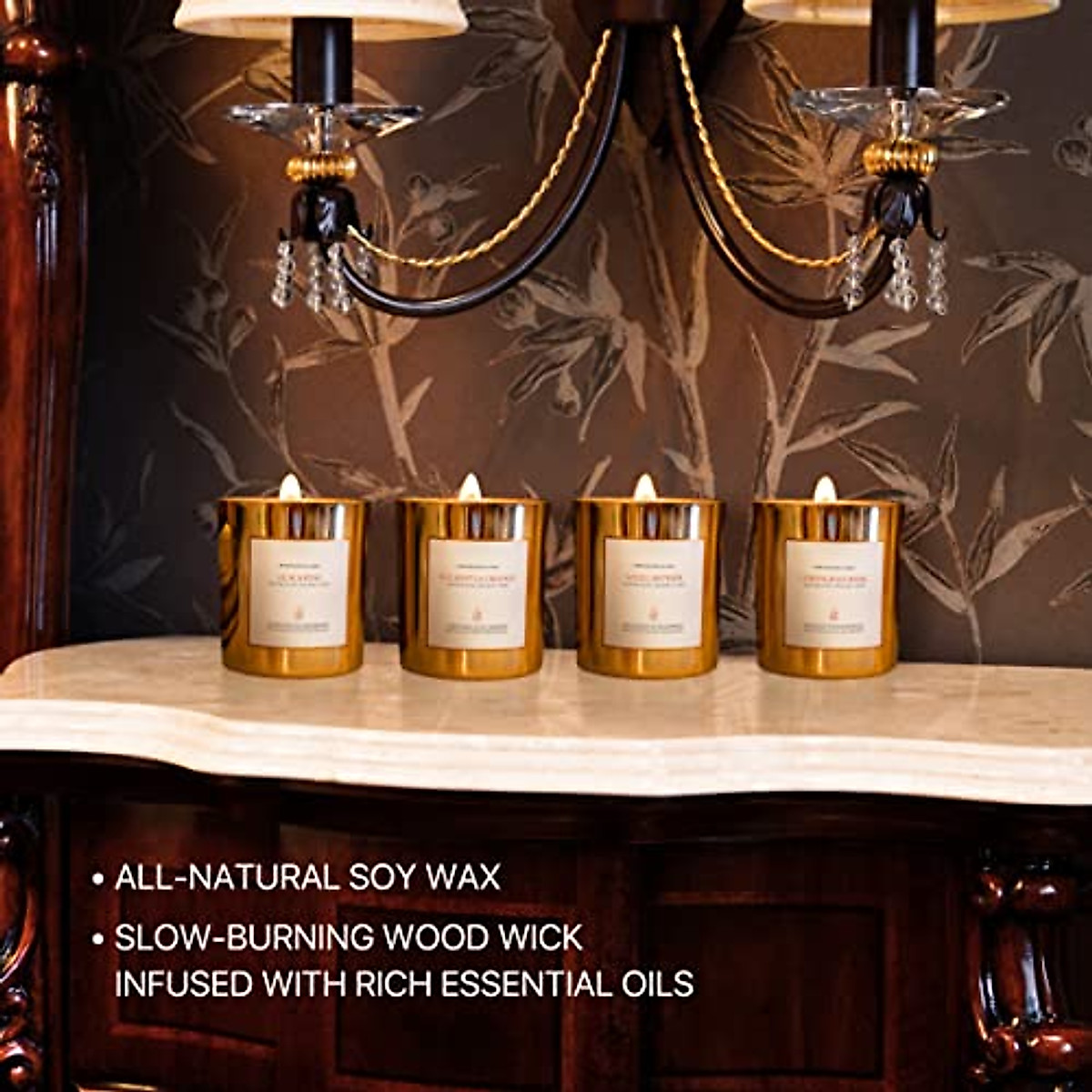 Pack of 4 Scented Candles Gift Set, Eucalyptus&Orange, Wild Lavender, Lemongrass&Basil, Lilac&Rose Wood Wick Candles for Home Scented, 6oz Soy Candles Gifts for Women, 35 Hour Burn Aromatherapy Candle