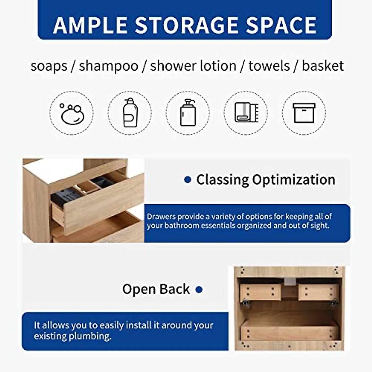 Kootlena Wall Mounted Bathroom Vanity with Sink Combo, Modern 24" Bathroom Vanity Set with Top Basin & 2 Storage Drawers, Floating Bath Storage Cabinet w/Gel Sink