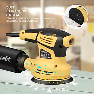 Inequalit 2.4Amp 5 Inch Orbital Sander, 6000-13000OPM Electric Orbital Sander with 6 Variable Speed, 15Pcs Sandpapers and Dust Collector Included, Fit for Sanding and Polishing