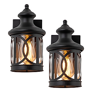 Laplusbelle 2-Pack Outdoor Wall Lights, Porch Lights, Waterproof Outdoor Wall Sconce, Exterior Light Fixture Matte Black with Clear Glass Shade for Garage Patio Front Door Balcony