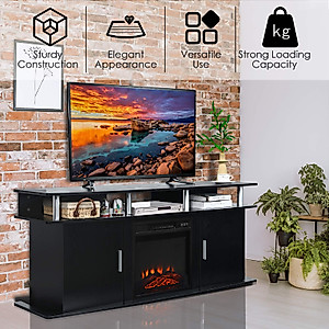 Tangkula Fireplace TV Stand, Modern Media Console Table for TVs up to 70 Inches, Entertainment Center w/ 1400W Fireplace for Living Room, Electric Fireplace Cabinet w/Remote & Adjustable Brightness