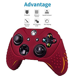 CHINFAI Xbox One S/X Controller Grip Skin Anti-Slip Silicone Protective Cover Case for Xbox 1 Controller with 4 Set Thumbstick Caps (Red)