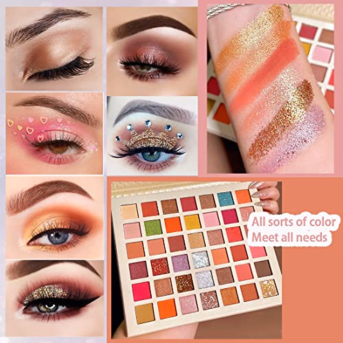 KAIQIKAIXI 42 Colors Eye shadow Palette Eye Makeup Neon Eyeshadow Palette Pallet Matte Colorful Shimmer Metallic Bright Color Pigmented Highlight Cosmetics