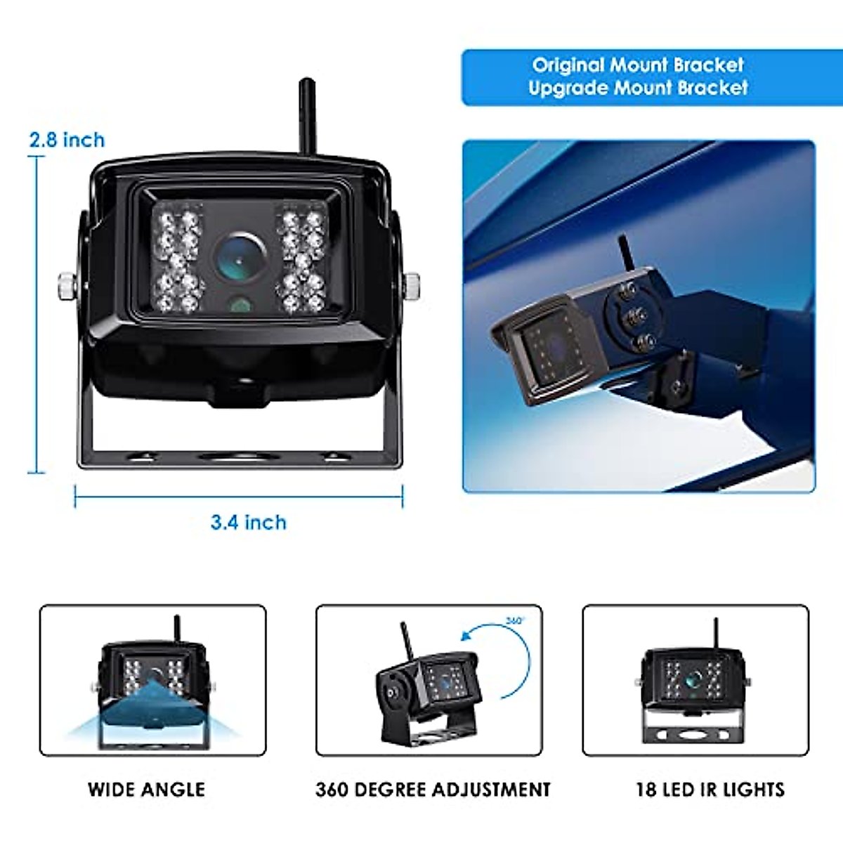 Digital Wireless Backup Camera System Kit,No Interference,IP69 Waterproof Wireless Rear View Camera 7 Inch LCD Wireless Reversing Monitor For Truck/Semi Trailer/Box Truck/RV WX02