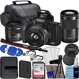 Camera EOS M50 Mark II Mirrorless Digital Camera with 15-45mm Lens Kit (Black) + EF-M 55-200mm Lens + 64GB Memory Card + Card Reader + Photo Bundle