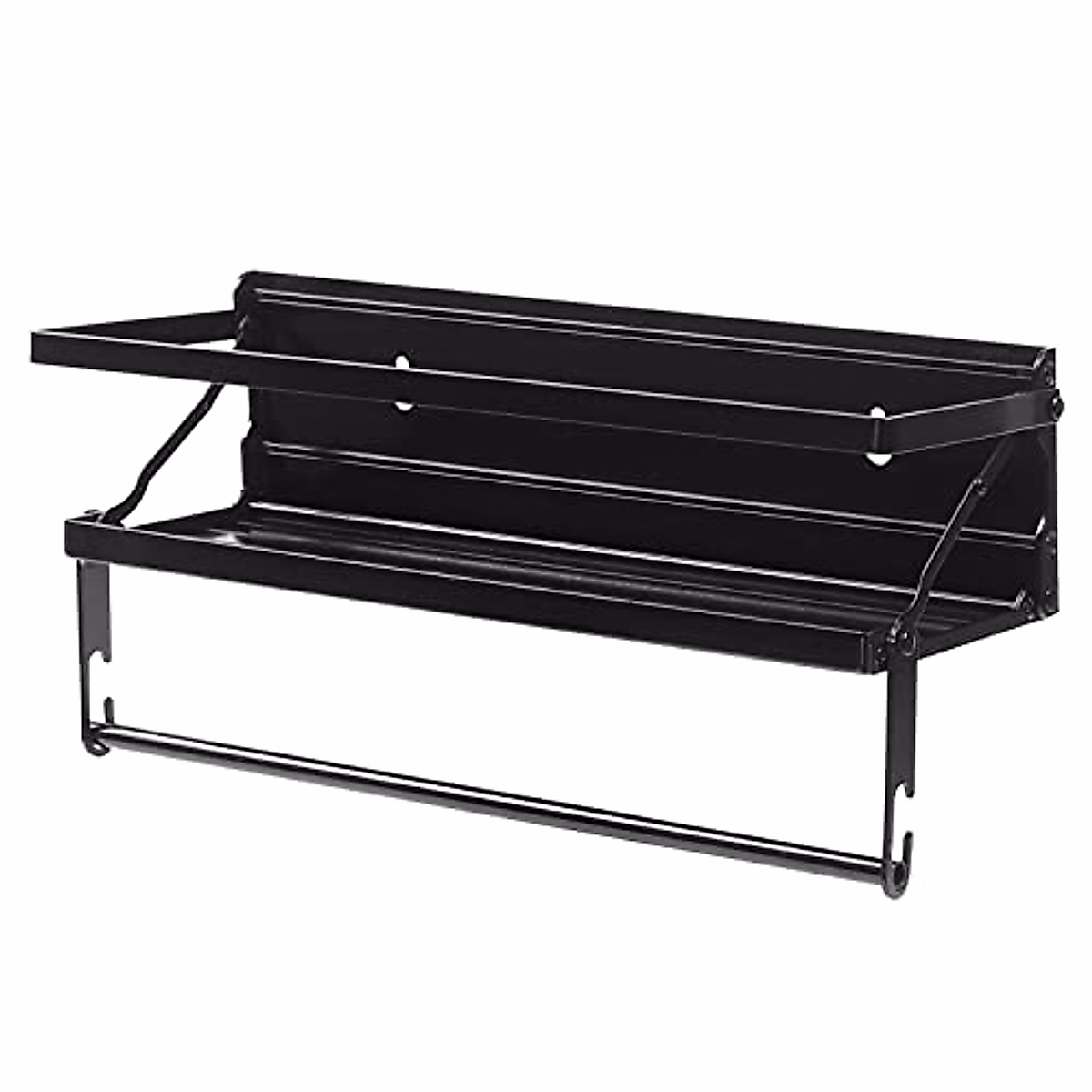 evron Black Shower Caddy Hanging Shelf Towel Bar Rack with Hooks for Hanging Sponge,Wall Mount&No Drilling Adhesive Shower Storage,Shampoo Bathroom Shower Organizer Metal