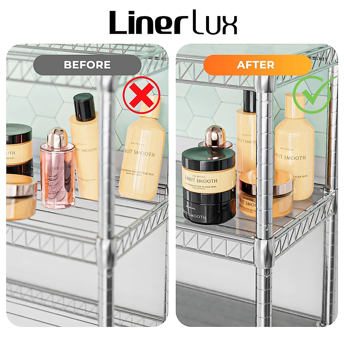 LinerLux Shelf Liners for Wire - 4 Pack Waterproof Wire Rack Shelf Liner, Durable Plastic Shelf Liner - Heavy Duty Wire Shelf Liner for Wire Shelving with Locking Tabs