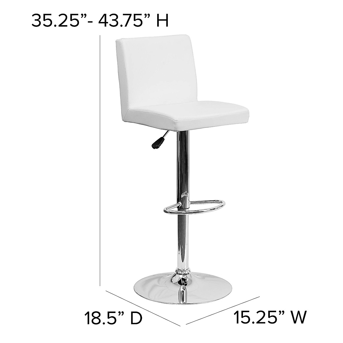 Flash Furniture Avery 2 Pack Contemporary White Vinyl Adjustable Height Barstool with Panel Back and Chrome Base