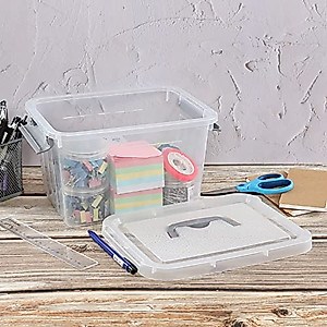 Hespama 6 Quart Storage Bin, Plastic Latching Box/Container with Clear Lid, Blue Handle and Latches, 4 Packs