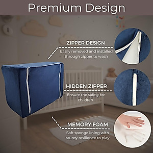 Wonder Space Kids Foam Couch with Blanket, Pre-Assembled Toddlers 2-in-1 Convertible Sofa, Indoor Foadable Lounger Chair & Flip Open Floor Bed for Boys & Girls (Navy Blue)