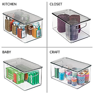 mDesign Plastic Deep Storage Bin Box Container with Lid and Built-In Handles - Organization for Fruit, Snacks, or Food in Kitchen Pantry, Cabinet, Cupboard, Ligne Collection, 6 Pack, Clear/Smoke Gray