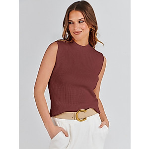 ANRABESS Womens Summer Sleeveless Tops Casual Mock Neck Loose Fit Knit Lightweight Sweater Pullover Top Maroon-XL