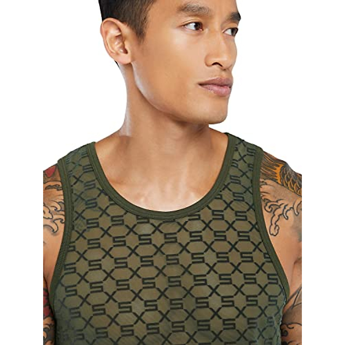 Savage X, Men's Flocked Monogram Tank, Deep Forest Green, M