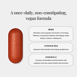 JSHealth Vitamins Iron+ Supplement for Energy Support - Iron Deficiency Pills with Vitamin C and Vitamin B12 - No Nausea or Constipation - (30 Tablets)