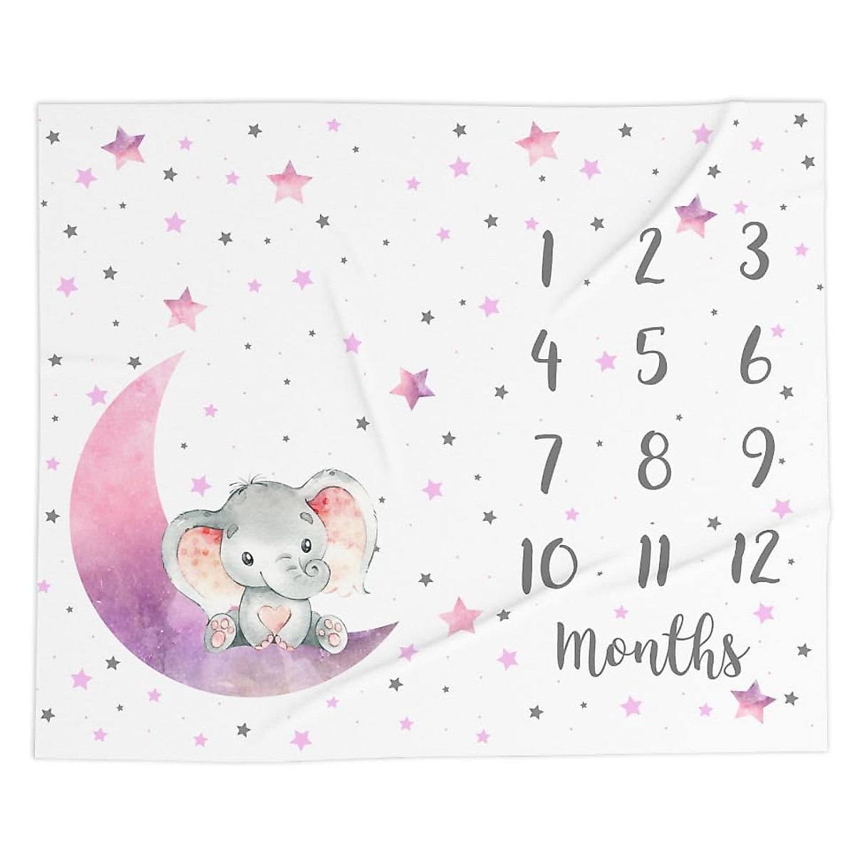 Elephant Baby Milestone Blanket Headband, Month Marker, Newborn Photography Background Mat Photo Prop, Calendar Growth Tracker Chart, I Love You to The Moon and Back Stars Nursery (Pink, Minky 50x40)
