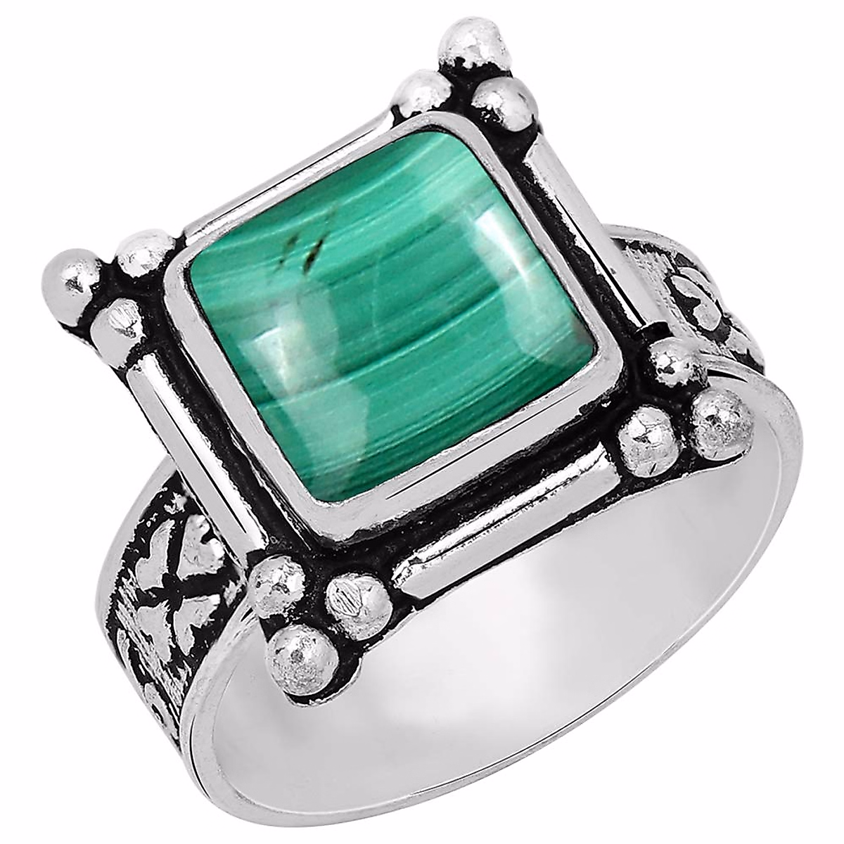 5, 82Cts Solitaire Natural Malachite 925 Silver Overlay Ring Size 9 For Women, Handmade Green Stone April Birthstone Ring Jewelry Gift For Her