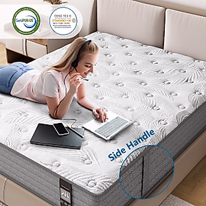 JYYA88BB Full Size Mattress 12 Inch, Full Size Memory Foam Mattress, Hybrid Full Mattress in a Box with Independent Spring/Handle Design/Medium Firm Mattress/Pressure Relief/CertiPUR-US Certified