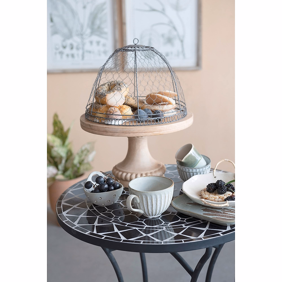 Creative Co-Op Metal Indoor/Outdoor Mosaic Top Accent Table, 24" L x 24" W x 28" H, Black