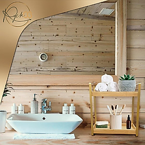 RYCH03 2-Tier Bamboo Bathroom Counter Shelf - Counter Top Wooden Makeup Organizer with Metal Standing Rack - Multi-Purpose Vanity Storage Stand for Cosmetic, Toiletries and Kitchen, Easy to Assemble