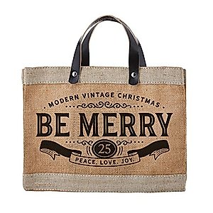 Santa Barbara Design Studio Creative Brands Waterproof Jute Tote Bag, Be Merry