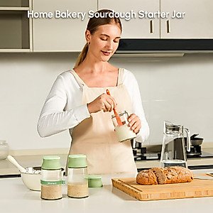 Miniqua Sourdough Starter Jar With Date Marked Feeding Band,Thermometer Strip,Silicone Fermentation Lids,Build-in Measuring Cup,Sourdough Starter Kit for Sourdough Bread Baking(20Oz/560ml)