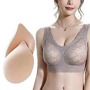 KAHIOE 1 pair teardrop shape latex breast pad Insert Women's Bra Pads Breast Enhancer Chest Push Up Cups for Swimsuits Yoga (Beige, XXL)