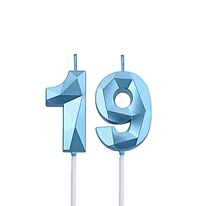 2 inch Blue 19 & 91 Birthday Candles, 3D Diamond Number 19th & 91st Cake Topper for Men Women Birthday Party Decorations Theme Party