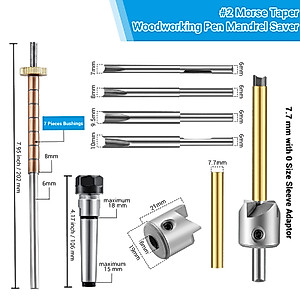 Tondiamo Pen Making Kit Pen Turning Mandrel and Pen Barrel Trimming Set Wood Turning Mandrel #2 Morse Taper Shank with 7mm Drill Bit Mill Cutter Head for Pen Making Woodworking Lathe Accessory, 9 pcs