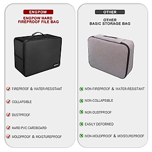 ENGPOW Fireproof Document Organizer Box with Lock,Collapsible Hard File Storage Box,Multi-Layer Waterproof Portable Travel Home Filing Storage Fireproof Safe for Important File,Cash,Letter/Legal Size