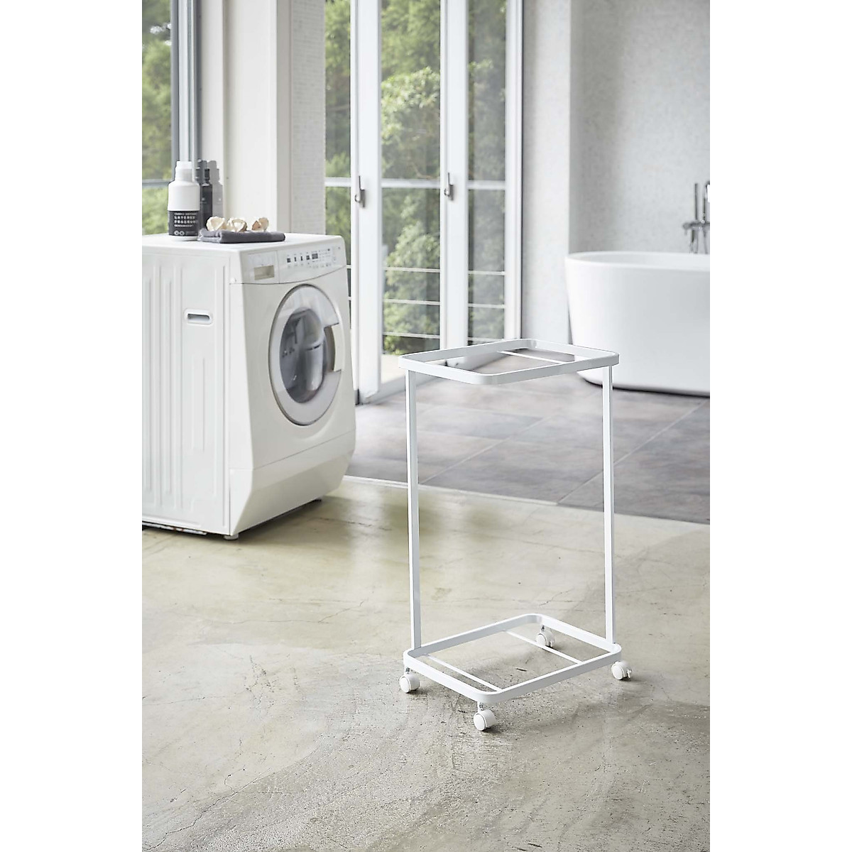 Yamazaki Home Steel Cart for Tower Laundry Basket Wagon, White