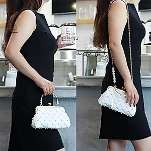 Emprier Women Beaded Evening Handbag Pearl Decoration Cute Clutch Purse Small Bridal Wedding Tote Bags