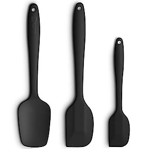 Silicone Spatula 3-piece Set, Ergonomic Handle High Heat-Resistant Spatulas, Non-stick Rubber Spatulas with Stainless Steel Core, Black