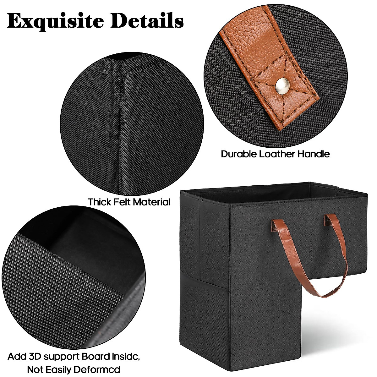 WUWEOT L-shaped Stair Basket, Foldable Stair Step Basket Organizer, 16" Large Capacity Staircase Storage Bin with Leather Handles and Internal Support for Carpeted Stairs and Wooden Stairs