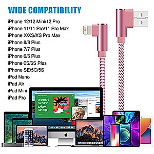 iPhone Charger 10 ft 90 Degree Lightning Cable 3 Pack MFi Certified Lightning Cable Nylon Braided Right Angle iPhone Charging Cable for iPhone 13 12 11 Pro X XS XR 8 Plus 7 6 5(Rose Gold,10 Foot)