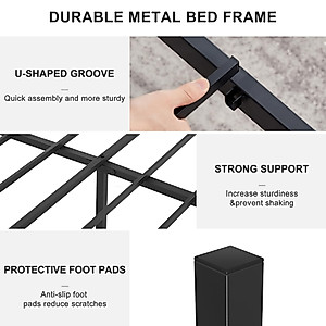 VECELO Queen Size Bed Frame with Headboard and Footboard, Heavy Duty Metal Slat Support, Platform Mattress Foundation, No Box Spring Needed, Easy Assembly, Dark Black