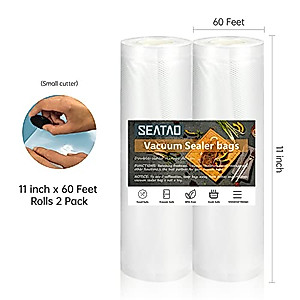 SEATAO Vacuum Sealer Bags，11“ X 60' Rolls 2 Pack for Food Saver, Seal a Meal, Bpa Free,commercial Grade, Great for Vac Storage, Meal Prep or Sous Vide