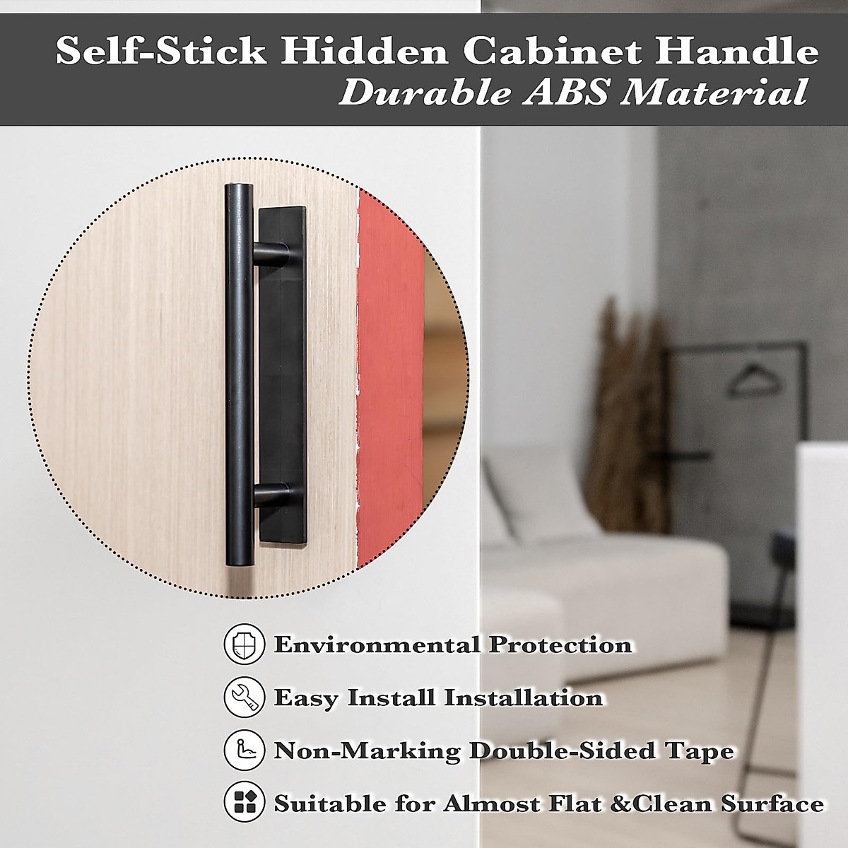 Barydat 50 Pack Stick on Drawer Pulls ABS Plastic Self Adhesive Door Cabinet Handles Peel and Stick Cabinet Handles Push Pull Helper for Kitchen Sliding Door Furniture(Black)