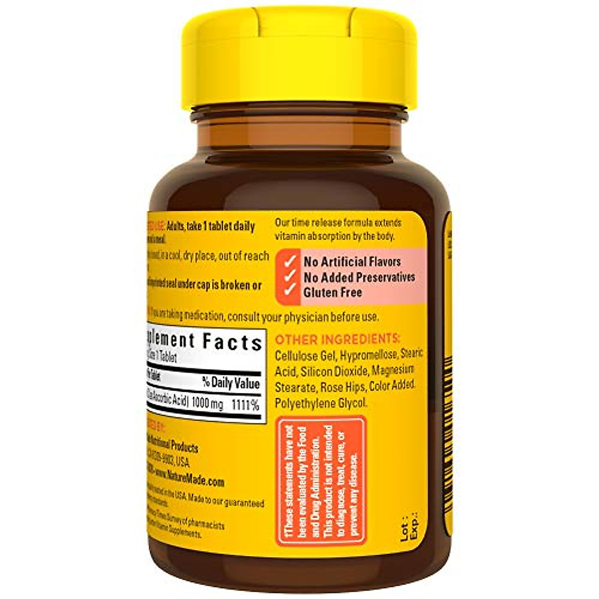 Nature Made Vitamin C 1000 mg Time Release Tablets with Rose Hips, 60 Count to Help Support the Immune System