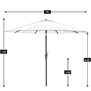 Hepoe 9' Patio Umbrella Outdoor Market Umbrellas with 8 Sturdy Ribs Push Button Tilt and Crank for Yard Garden Umbrellas (9 ft, Beige)