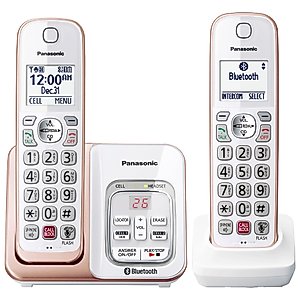 Panasonic Cordless Phone with Link2Cell Bluetooth, Voice Assistant, Answering Machine and Call Blocking, Expandable System with 2 Cordless Handsets - KX-TGD862G (Rose Gold)