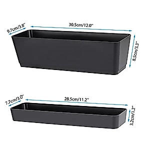 GREANER Black Rectangle Window Boxes, 3 Pack 12x3.8 Inch Herb Planters with Tray, Indoor Succulent Cactus Mint Plastic Pot for Windowsill, Garden Balcony, Office Outdoor Decoration