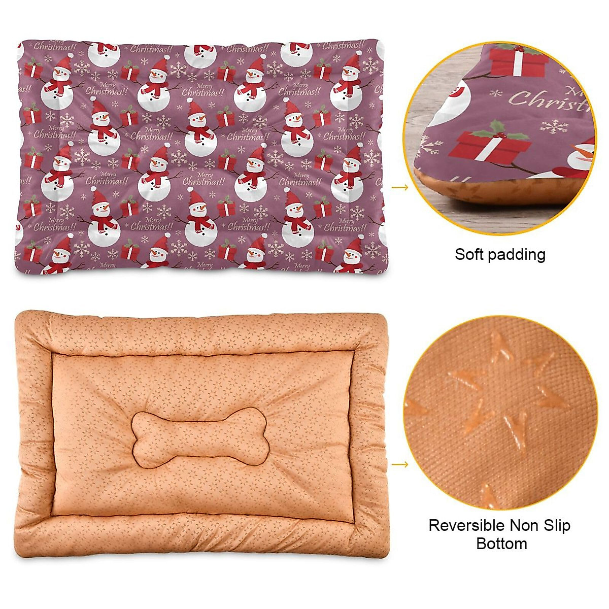 Coikll Christmas Snowman Pet Bed Pad Soft Dog Bed Mat with Anti-Slip Bottom, Machine Washable Crate Pad Mattress for Dog Sleeping- 24 * 18inches