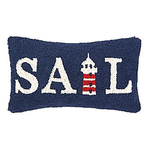 Peking Handicraft Hook Pillow, 9 by 16-Inch, Sail Blue
