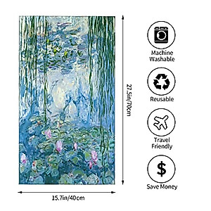 Snrfory Fingertip Towel, Monet Water Lilies Large Hand Towel for Bathroom Kitchen Spa (15.7x27.5 Inch)