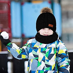 Kids Hat Scarf Gloves Set, Kids Winter Beanie Hat Scarf Gloves Set with Knit Thick Warm Fleece Lined for 3-6 Years Old